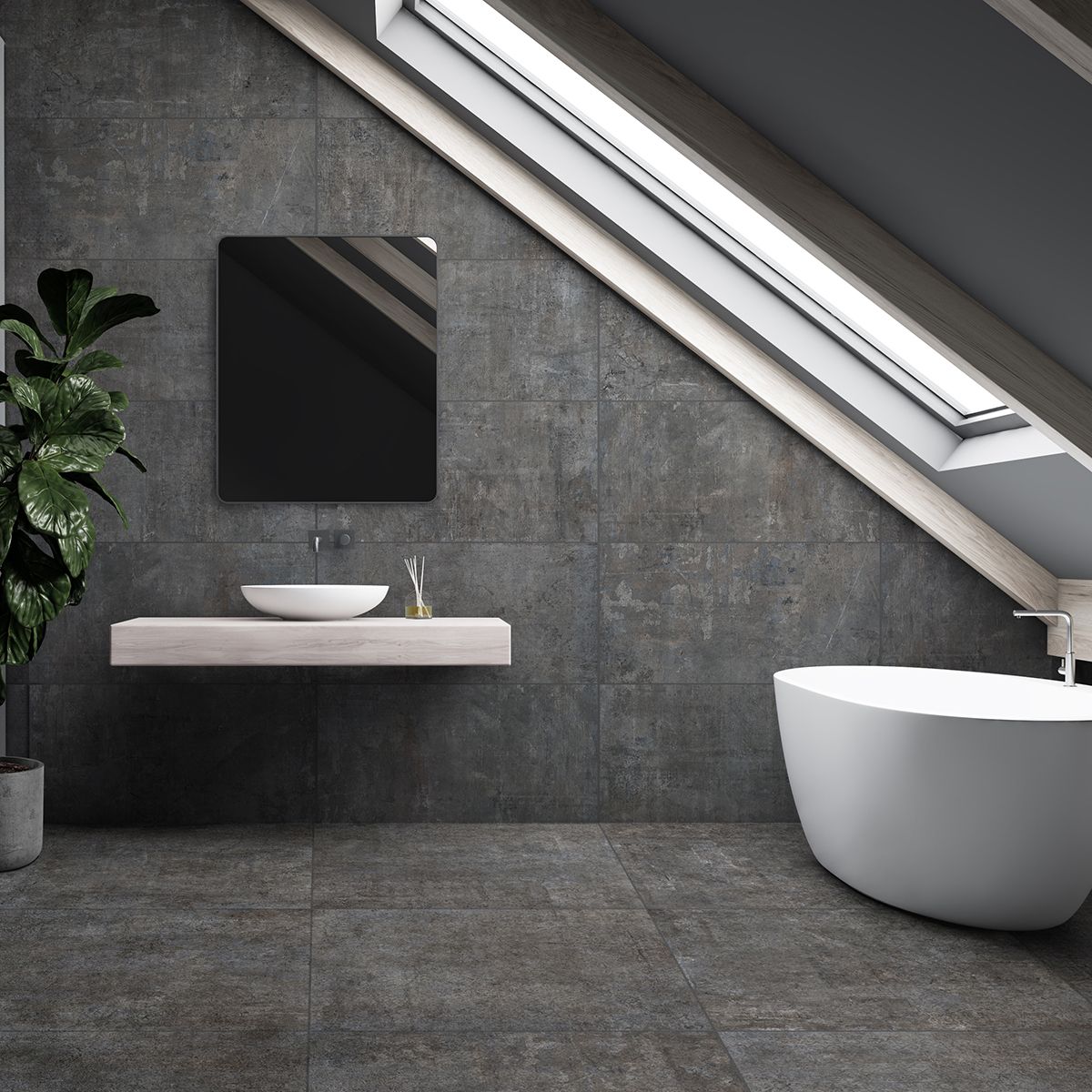 Affresco Dark Concrete Effect Porcelain Tile 80x80 | Large Tiles | Tile ...