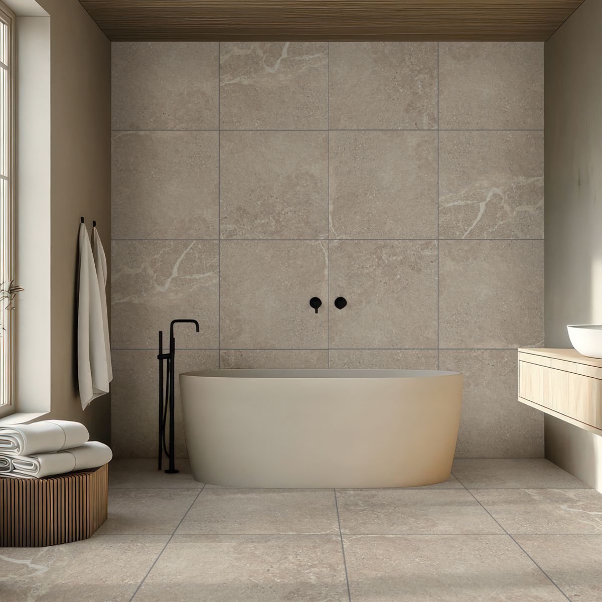 Edgcote Bone 60x60cm Porcelain Tile – Beige Stone-Effect Floor Tile