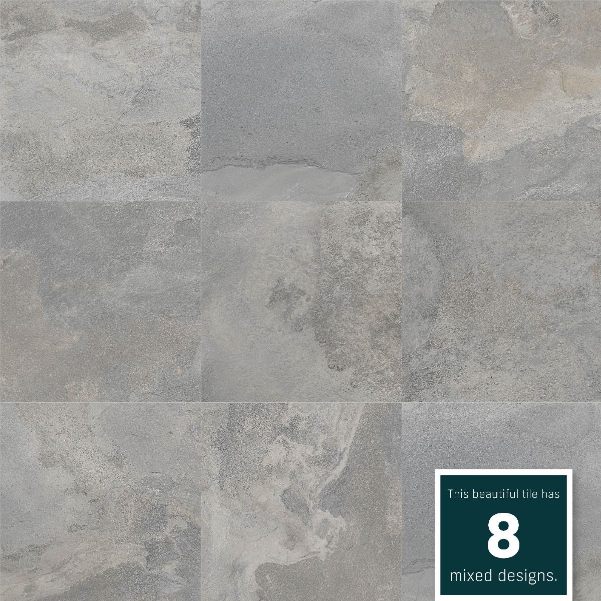60x60cm Italian Grey Slate Effect Porcelain Tile | Realistic Stone Look ...
